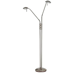 360 Lighting Casper Traditional Pharmacy Floor Lamp Standing LED 2-Light 63" Tall Brushed Nickel Silver Adjustable Arm Swivel Head Dimmer Switch for Living Room Reading House Bedroom Home