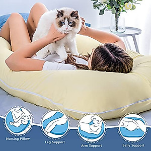 AngQi Pregnant Pillows for Sleeping, Pregnancy Belly Pillow with Cooling Cotton Cover - Support for Back, Hips, Legs, Belly for Pregnant Women Sleeping - Yellow Cream