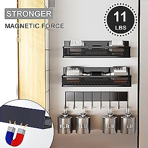 Aufworld Magnetic Spice Rack for Refrigerator, 3 Pack Magnetic Shelf, Moveable Magnetic Fridge Organizer with 8-Hook Rack, Seasoning Organizer for Kitchen Organization and Storage (3 Pack)