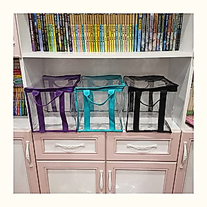 LucaSng Clear Zippered Storage Bags, Foldable Book Storage Case Travel PVC Organizer (A-Blue)