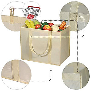Set of 12 Reusable Grocery Bags Large Foldable Heavy Duty Shopping Tote Produce Bag with Reinforced Handles for Groceries Clothes Vegetables Fruit, Black Grey Beige