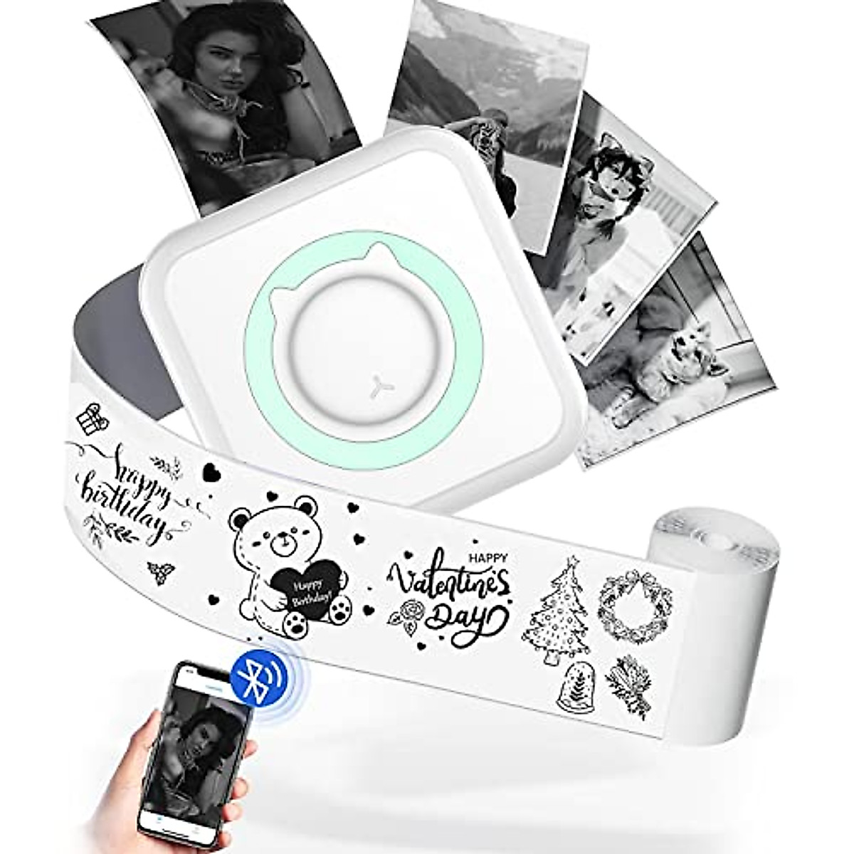 InstaProud - Portable Sticker Mini Printer, Mini C15 Pocket Thermal Printer,Wireless Bluetooth Photo Printer, Portable Label Sticker Printer for Photos Diaries Memos Study Notes(Blue-10 Paper Rolls)