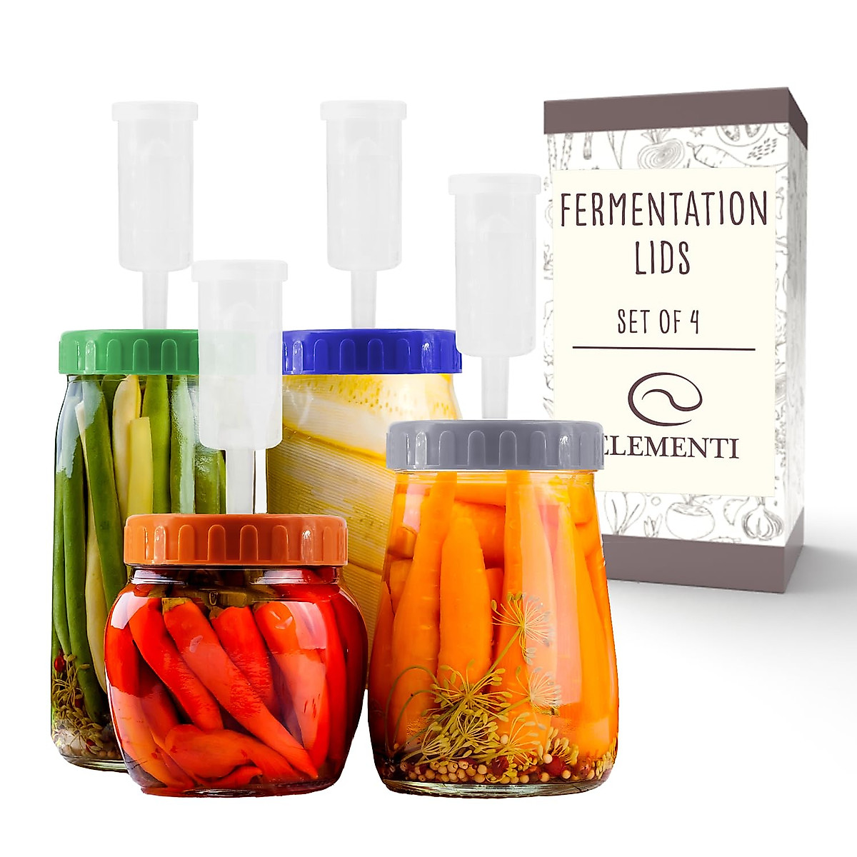 Mason Jar Fermentation Lids - Perfect Fermentation Kit for Wide Mouth Mason Jars (not included) - Make Delicious Sauerkraut & Kimchi, Airlocks for Fermenting Lids, Air Lock Fermenters - Set of 4