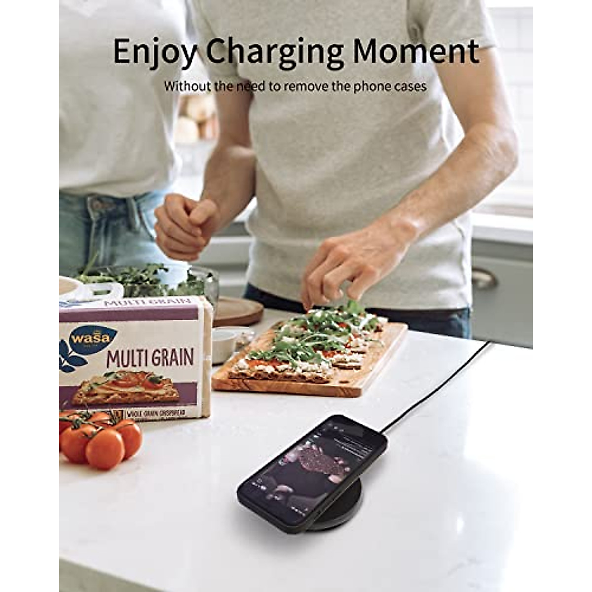 KPON Wireless Phone Charger for Thick Cases Up to 10mm - 15W Max Wireless Charging Pad for iPhone 14/13/12/11/SE/X/8/Wireless Phones - Compatible with Popsocket/Otterbox (Adapter Not Include)