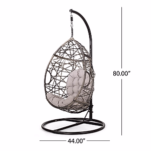 CHRISTOPHER KNIGHT HOME Tammy Outdoor Wicker Tear Drop Hanging Chair, Gray and Black