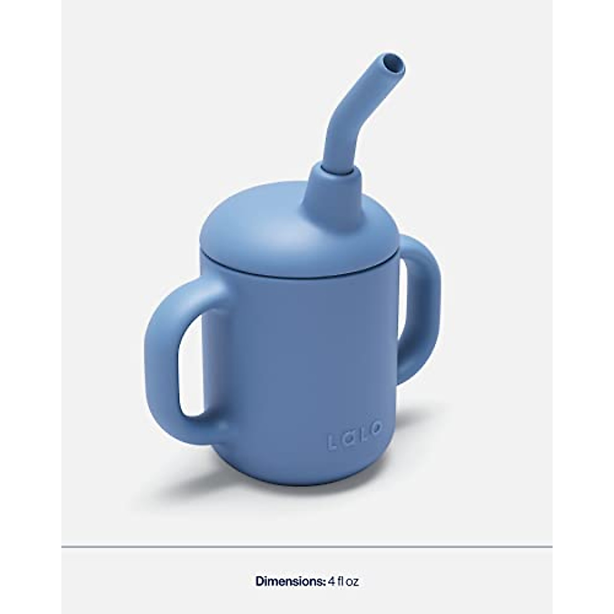 Lalo Little Cup, Non-Toxic Silicone Straw Cup with Handles - Baby and Toddler Sippy Cup - Mini Cup and Straw Training System, 4oz, Blueberry