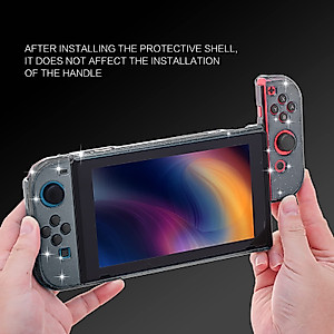 Switch Glitter Case, Switch Protective Case with Tempered Glass Screen Protector and Thumb Grip Caps - Black