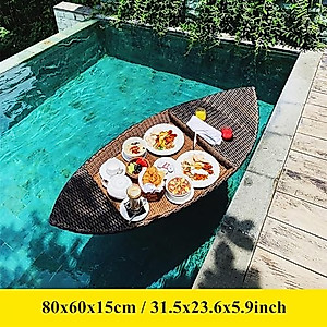 Floating Tray Floating Serving Tray Swimming Pool Rattan Woven Loating Food & Drink Holder, for Pool Serving Drinks, Brunch, Food On The Water, Brown