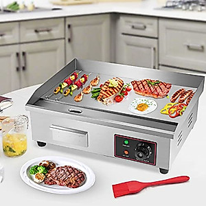 PNKKODW 1500W Commercial Griddle,14” Electric Griddles Grill,Commercial Flat Top Griddle Countertop Griddle Hot Plate Kitchen Stainless Steel Restaurant Grill with Griddle Accessories