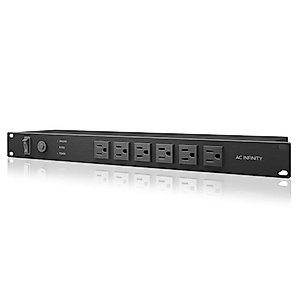 AC Infinity TESLACORE A2, Rackmount PDU with Surge Protector, 15A Circuit Breaker, 6 Front and 6 Rear Rear Outlets, 15ft Power Cord, for AV Equipment