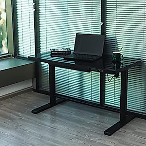 Lanxicat 46x24 Glass Electric Standing Home Office Desks Stand Up Desk Adjustable Height Desk with USB/Wireless Charging/Power Strip with Drawers (1Tempered Glass Top, Black Frame, 46x24)
