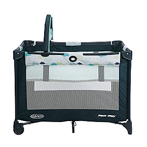 Graco Pack and Play On the Go Playard | Includes Full-Size Infant Bassinet, Push Button Compact Fold, Stratus , 39.5x28.25x29 Inch (Pack of 1)