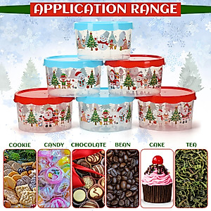 Sliner 6 Pcs Christmas Cookie Containers Holiday Plastic Cookie Storage Buckets with Lids Santa Claus Snowman Cookie Containers Red and Blue Reusable box for Holiday Candy Snacks