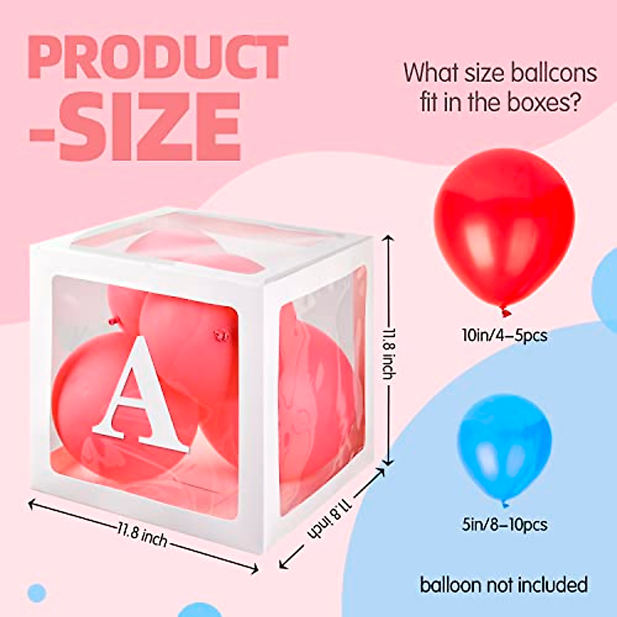 PABUES Baby Boxes with 4 PCS Letters for Baby Shower White Clear Balloon Box Blocks Gender Reveal Decorations and Birthday Party