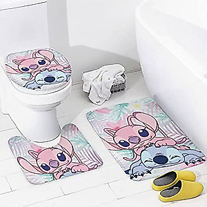 fmsnupz Cartoon Shower Curtain 4PCS Set, Cute Bathroom Decor with Non-Slip Rugs, Toilet Lid Cover and Bath Mat, Waterproof Fabric Shower Curtains with 12 Hooks, 70.8"x70.8"