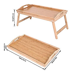 KKTONER Bamboo Bed Tray Table with Folding Legs Foldable Serving Portable Laptop Tray Snack Tray Breakfast Tray Bed Table Drawing Table
