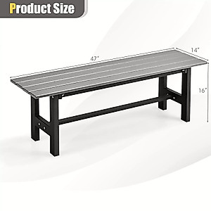 VcJta Outdoor Garden BENCH Grey HDPE & Metal Frame 47"x14"x16" Yard Seating Furniture Weatherproof Sturdy Versatile