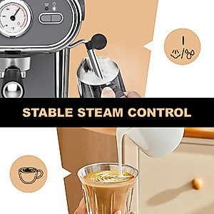 Laekerrt Espresso Machine with Visible Thermometer, 20 Bar Pump Pressure Home Coffee Machine with Milk Frother Steam Wand, 1100W Cappuccino Latte Coffee Maker, with 2 Stainless Steel Filter Cups
