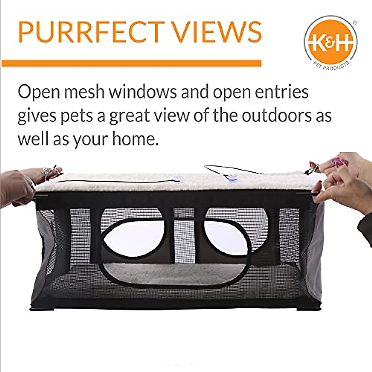 K&H Pet Products EZ Mount Penthouse Window Sill Cat Bed, Cat Hammock for Window Cat Perch Cat Shelf, Sturdy Cat Window Perch for Large Cats, Cat Window Bed Cat Furniture, Cat Window Hammock Gray/Black