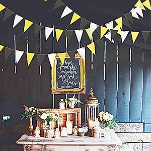 40 Feet Paper Triangle Pennant，Glitter Pennant Banner Bunting for Wedding，Baby Shower，Birthday Party Decorations Supplies(4PCS) (black/gold/silver)