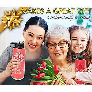 Customized Water Bottles with Flip-Top Lid and Straw, Personalized Stainless Steel Sports Thermos Engraved Monogram – Teacher, Birthday, Holiday, Corporate Gifts 20oz., 32oz. (Coral)