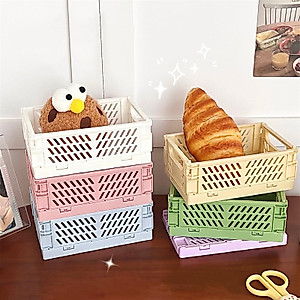 HUIFACAI Plastic Baskets Foldable Desk Crates Storage Box Stackable Table Basket Organizers Office Desktop Drawer Shelf, Small, Blue