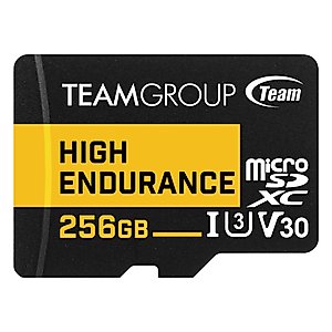 TEAMGROUP HIGH Endurance 256GB Micro SDXC UHS-I U3 V30 4K 100MB/s (Designed for Monitoring) Stable Durable Long Lasting Flash Memory Card, Support 4K & Full HD Video Recording TTUSDX256GIV3002