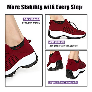 STUNAHOME Orthopedic Sneakers Breathable Women Walking Shoes Slip on Trainers Women's Comfortable Casual Ladies Athletic Shoe Thick Bottom Maroon