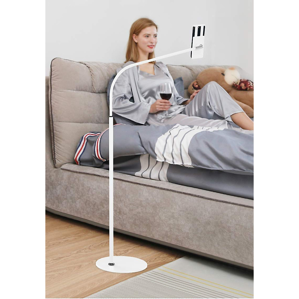 Gooseneck Tablet Stand Cell Phone Stand with Stable Base Adjustable 360 Degree Rotating Floor Stand for iPad Within 4-12.9 inches