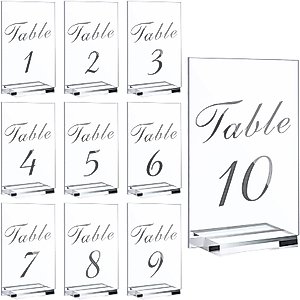 Quzzil 10 Pcs Wedding Table Numbers 1-10 with Stand, Acrylic Wedding Place Card Clear Printed Number Sign Wedding Table Number Holder for Wedding Reception Restaurants Party Dinners Decor(Rectangle)