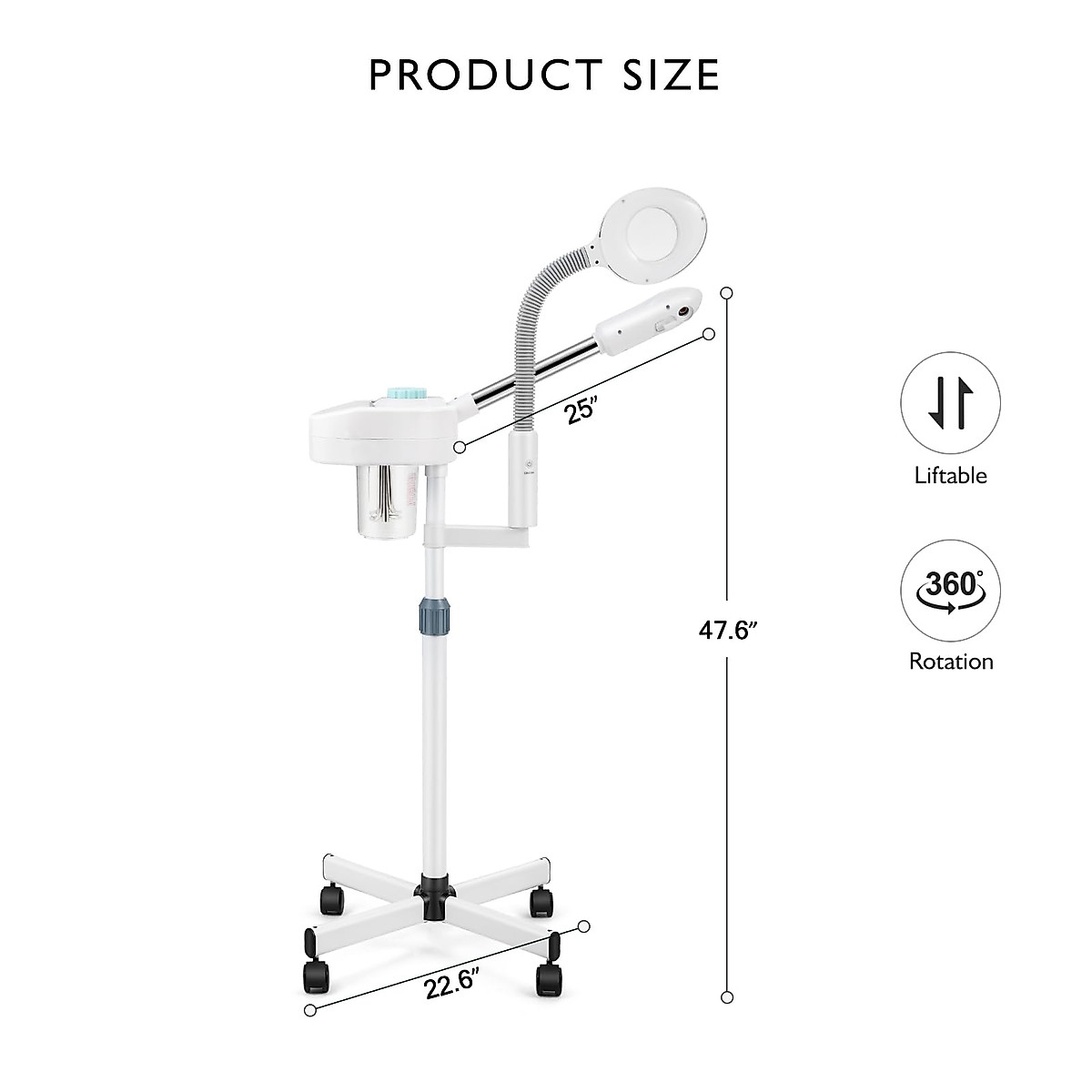 Fitnessclub 2 in1 Facial Steamer 5x LED Magnifying Lamp Hot Ozone Beauty Salon Face Equipment for Moisturizing, White