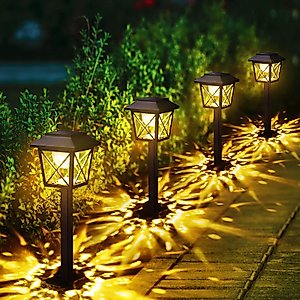 RECHOO Solar Pathway Lights Outdoor 6 Pack, Solar Lights Outdoor Garden Lights with 2 Lighting Mode Waterproof Solar Outdoor Lights Solar Powered Landscape Lighting Pathway Patio Yard Garden Decor