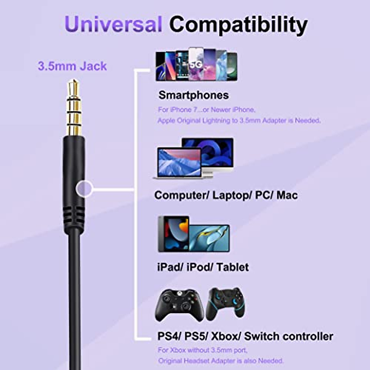 Replacement Audio Cable for Bose Headphones Cord Wire 3.5mm to 2.5mm Compatible with Bose 700 Quietcomfort QC25 QC35 QC35II QC45 OE2 OE2i SoundTrue JBL Tune 710BT with in-line Mic & Volume Control
