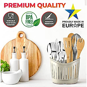 Mueller Kitchen Utensil Holder, Heavy Duty Flatware Drying Basket with Two Compartments, Non-Slip Base and Removable Divider for Easy Cleaning, European Made Countertop Drying Rack, Beige