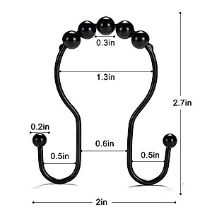 Shower Curtain Hooks, Goowin Shower Curtain Rings, Black Shower Curtain Hooks Rust Proof, Smooth Glide Metal Shower Curtain Rings, Double Shower Hooks for Shower Curtain & Liner, 12 Pack (Black)