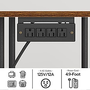 HOOBRO Bakers Rack with Power Outlet, Microwave Stand with 5 S-Shaped Hooks, Coffee Bar, Kitchen Storage Shelf, for Kitchen, Living Room, Rustic Brown and Black BF07UHB01