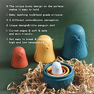 Samonyed Russian Nesting Dolls for Kids, Easter Nesting Dolls for Toddlers 1-3 Years Old, Silicone Matryoshka Educational Doll for Boys and Girls Stacking Toys(Penguins)