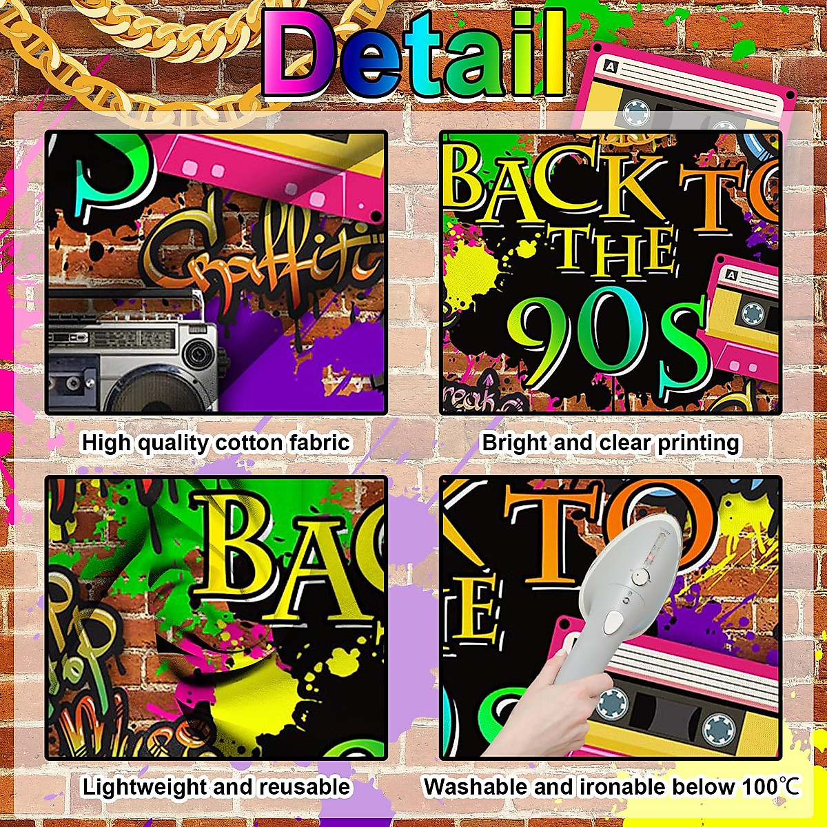 Mocsicka 90’S Backdrop Hip Hop Graffiti Brick Wall Retro Radio Fashion Photography Background Back to The 90’S Themed Party Banner Decoration Backdrops (7x5ft)