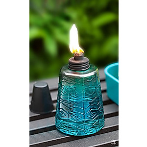 TIKI 1116040 Brand Molded Glass Table Decorative Outdoor Torch for Patio, Lawn, and Garden, 6 in, (Set of 3), Red, Green and Blue
