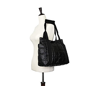 Olivia Miller Women's Fashion Sutton Black Quilted Padded Tote Bag, Medium Weekender Casual Purse Handbag
