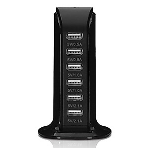 6-Port USB Wall Charger Desktop Charging Station Quick Charge 2.1,Compatible with lphone 13, 12, 11, XS, XR, X, SE, 8, 7, Ipads, Samsung Galaxy, Tablets and Other Electronics(Black)