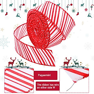 44 Yards Christmas Peppermint Strip Wired Candy Cane Ribbon - Red and White Stripe DIY Craft Ribbon for Christmas Tree Decor, Holiday DIY Garland, Present Wrapping, Wreaths, Bows - 2 Widths