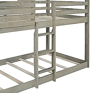 Mesnt Twin Bunk Bed Frame | Twin Over Twin Bunk Bed Wood Loft Bed with Roof, Window, Guardrail, Ladder Antique Gray