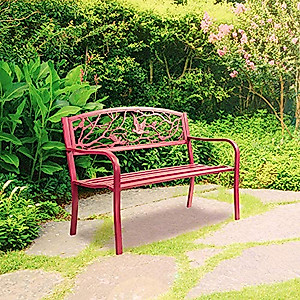 Sun-Ray 213049 Perched Birds Metal Park Patio Bench, Red