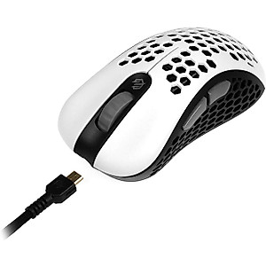 Gwolves Skoll Mini SK-S White 50g Ultralight Weight Honeycomb Design Ergonomic Wired Gaming Mouse with 3389 Sensor - PTFE Skates - 16,000DPI - Detachable Cable (White) (Small)