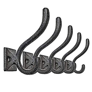 5-Pack Antique Black Wall Hooks, Vintage Modern Farmhouse Style, Decorative Cast Iron Wall-Mounted Hooks, Heavy Duty Hooks for Mudroom, Bedroom, Hallway by Ambipolar.