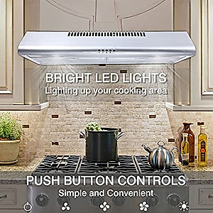 Stainless Steel Range Hood 30 inch KITCHENEXUS 200 CFM Under Cabinet Range Hood Ducted/Ductless Convertible Duct with LED Lighting, Reusable Filters and 3 Speed Exhaust Fan, Slim Kitchen Hood Vent