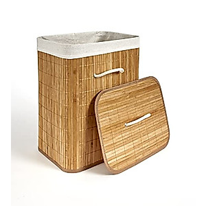 Welcome Industrial Bamboo Clothes Hamper - Clothing Basket with Carrying Handles - Rectangle