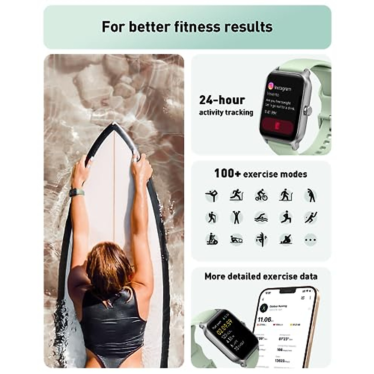 Gydom Smart Watches for Men Women with Alexa Answer/Make Calls, 1.8" Touch Screen Fitness Activity Tracker, IP68 Waterproof Heart Rate Sleep Monitor for iPhone Android Anniversary Birthday Gifts Green