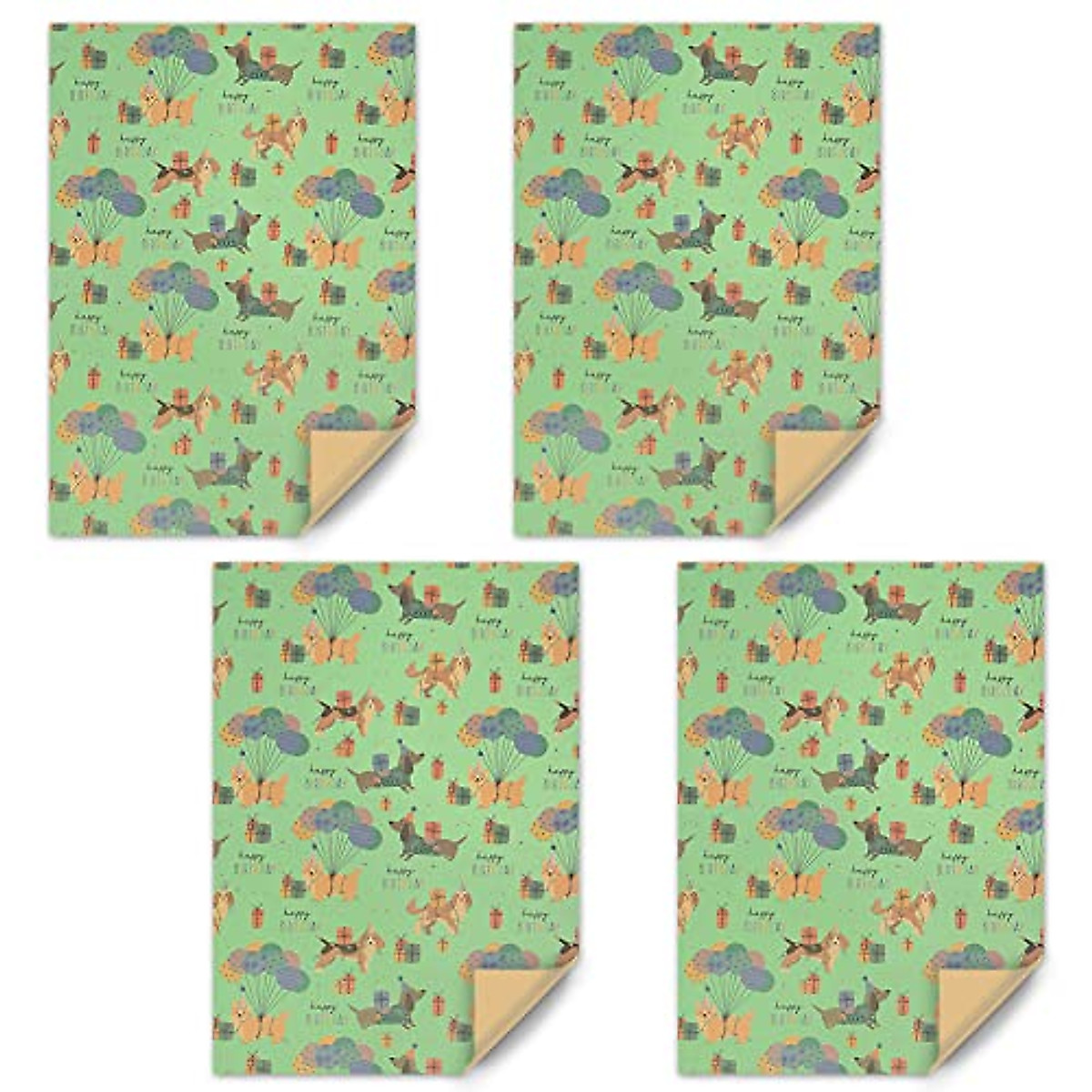 Apol Happy Birthday Dog Gift Wrapping Paper,Green Puppy Gift Wrap Paper 4 Folded Sheets Kraft Wrapping Paper for Kids Boys Girls Woman Man Dog Lover Baby Showers Party Gift Wrap Supplies,28 x 20 Inch
